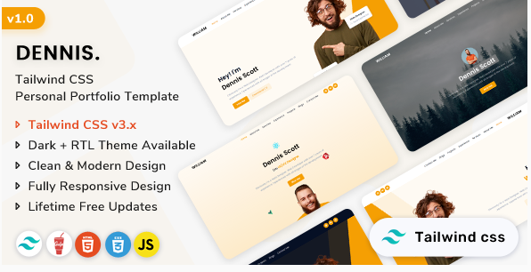 Dennis - Tailwind CSS Personal Portfolio HTML Template + Dark + RTL