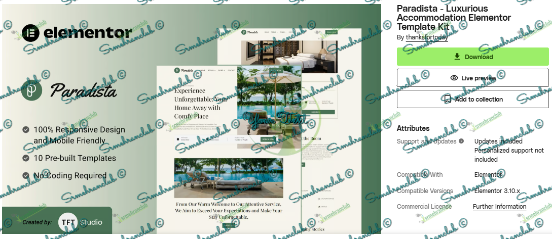 Paradista - Luxurious Accommodation Elementor Template Kit Download