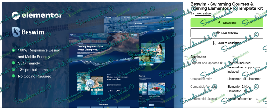 Beswim - Swimming Courses & Training Elementor Pro Template Kit