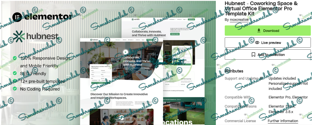 Hubnest - Coworking Space & Virtual Office Elementor Pro Template Kit